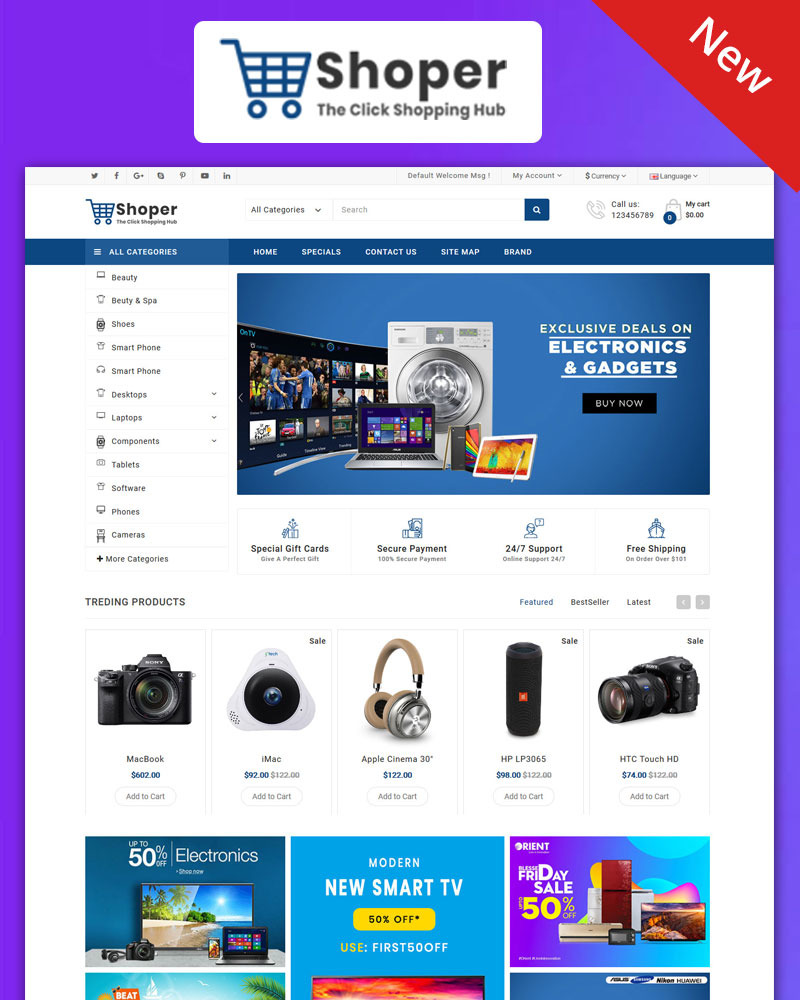 Shopper Electronics Responsive Theme OpenCart Template