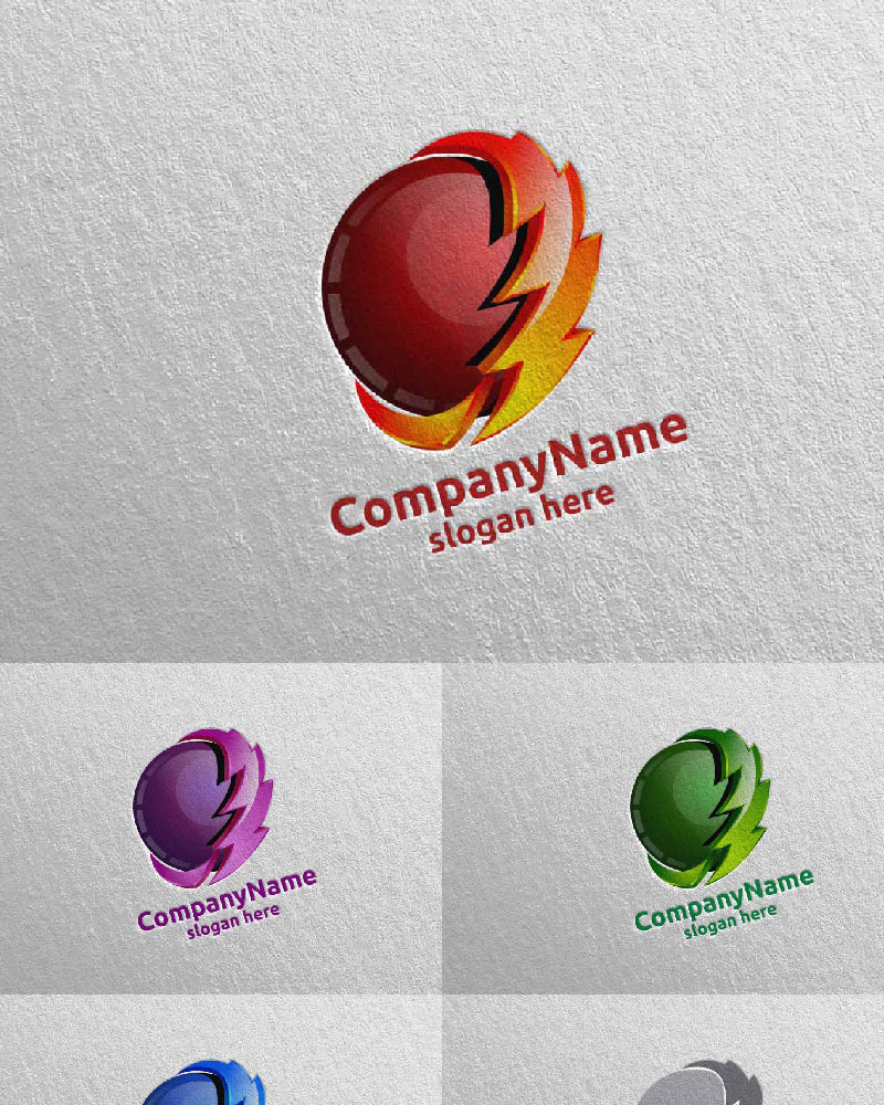 3D Electric Lightning Energy and Thunder Logo Template