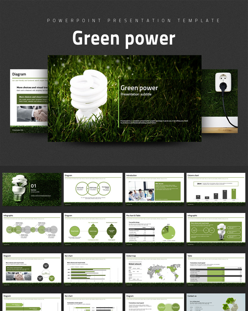 Green Power PowerPoint template #99373 - TemplateMonster