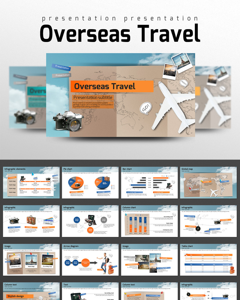 Overseas Travel PowerPoint template #99374 - TemplateMonster