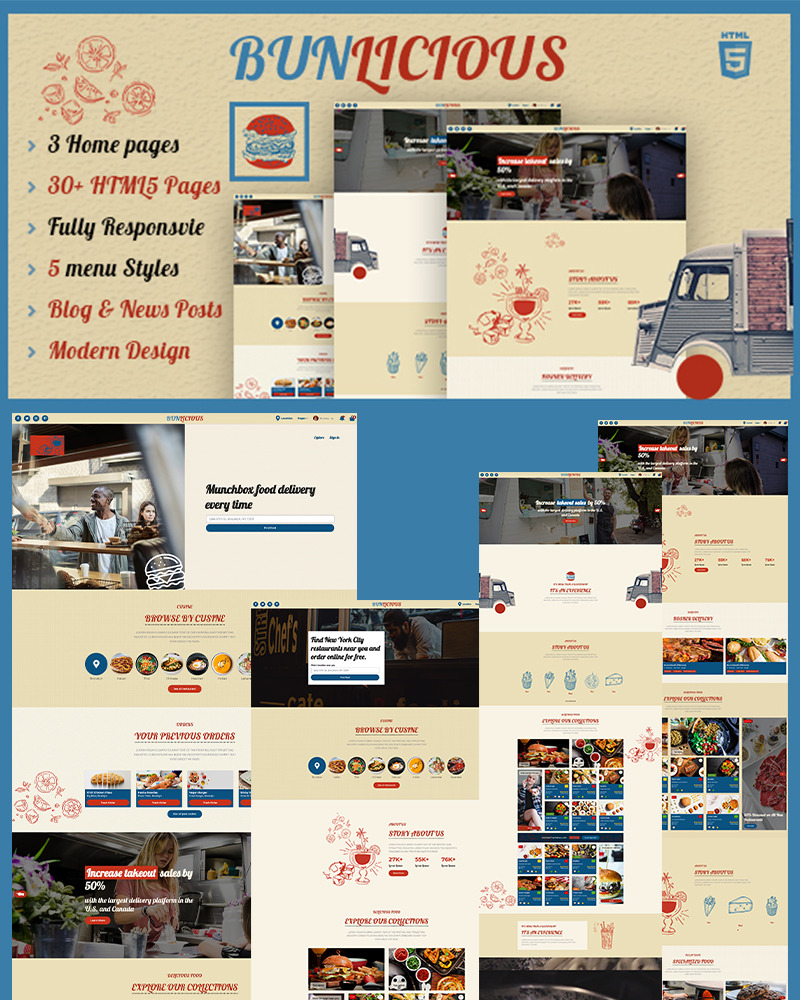 Bunlicious | Food truck and Restaurant HTML 5 Website Template