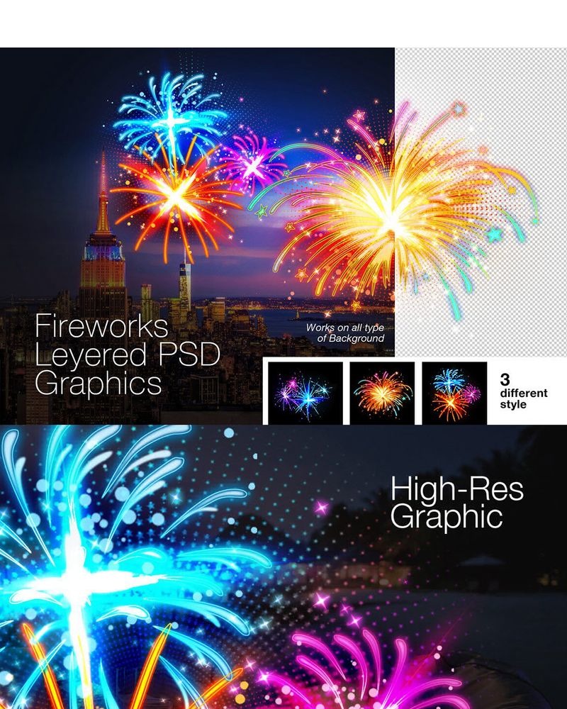 Layered PSD Fireworks Graphics - Illustration