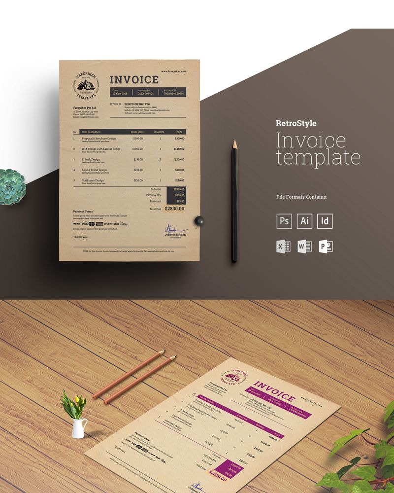 Retro Invoice | Excel & More Formats - Corporate Identity Template
