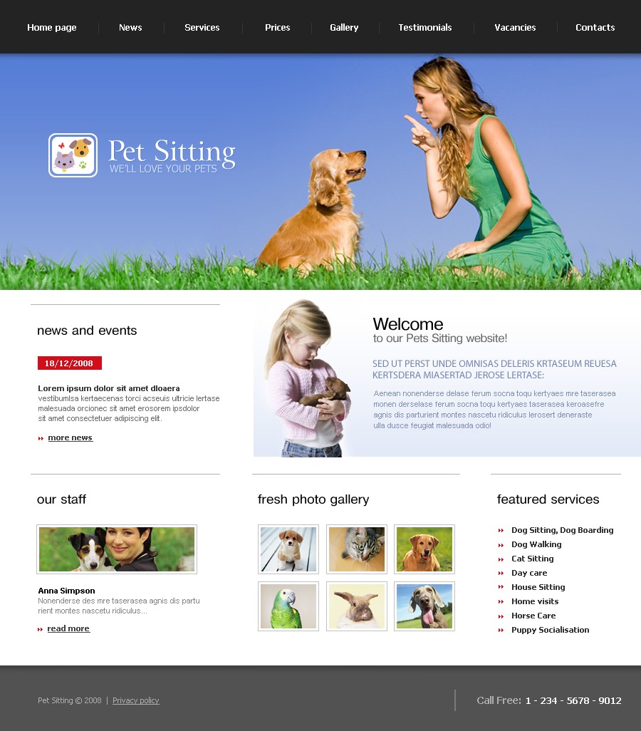 Pet Sitting Website Template 19989
