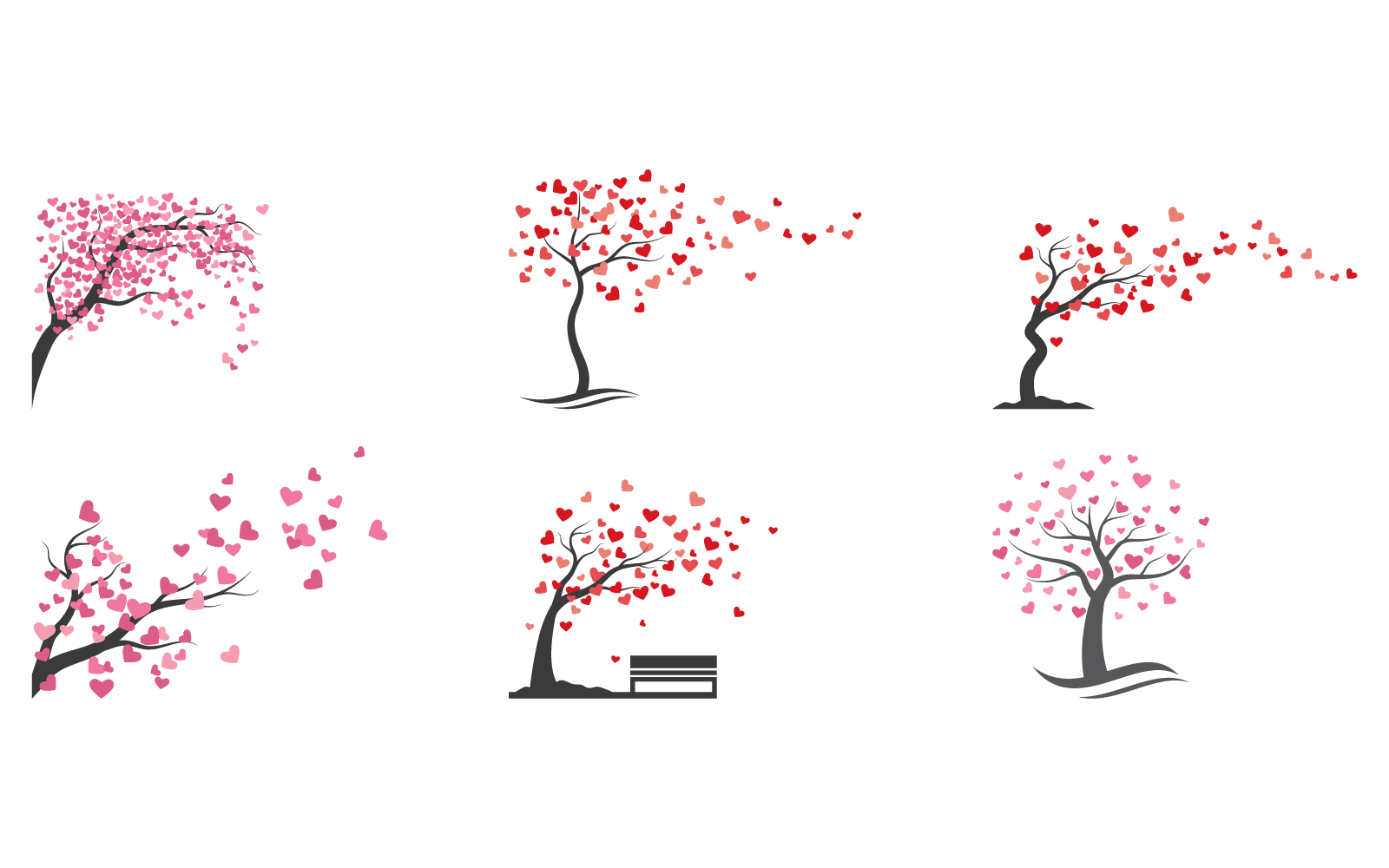 Árbol con diseño de vector de hojas de corazón