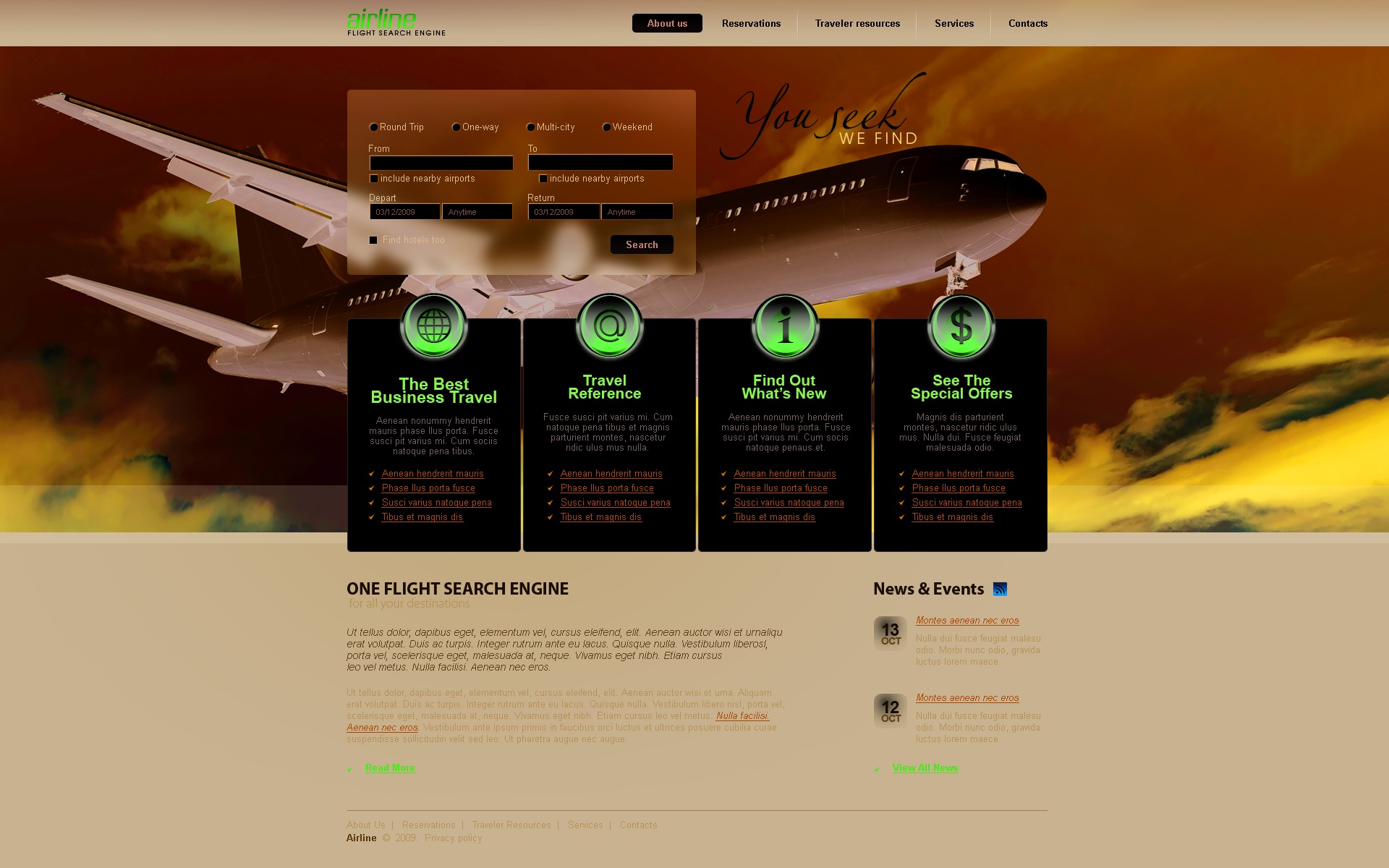 Airline Tickets Website Template #26793