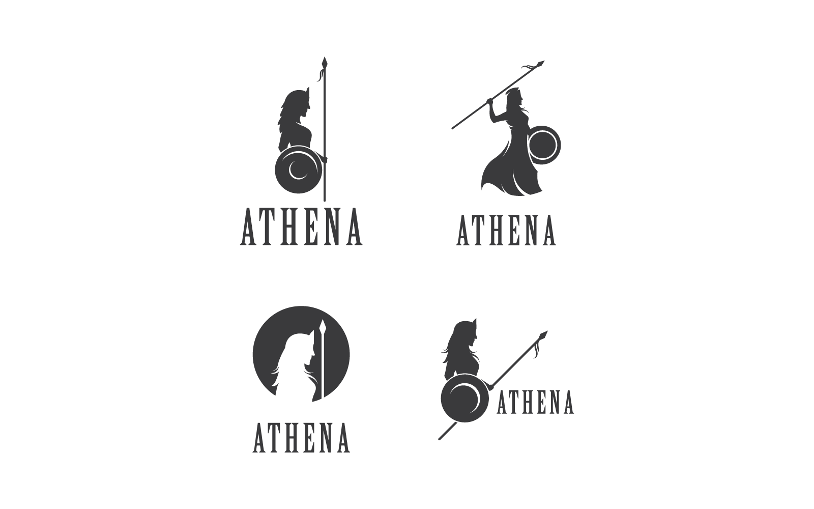 Silueta del diseño del vector del logotipo del icono de Atenea
