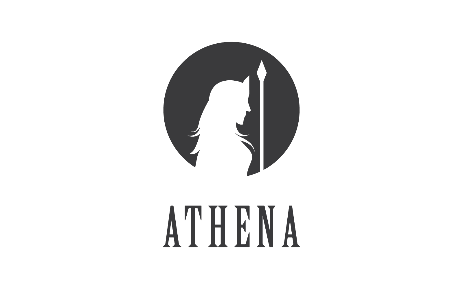 Silueta del diseño plano del vector del logotipo de Atenea