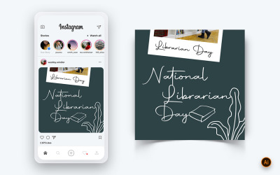 National Librarian Day Social Media Instagram Post Design Template-18
