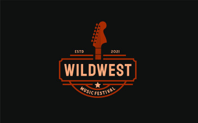Vintage Retro Classic Country Music Guitar Logo Design