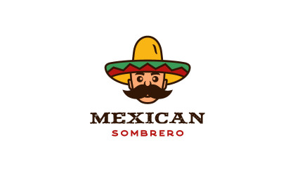 Retro Line Art Mexican Man With Hat Sombrero Logo Design Vector Template