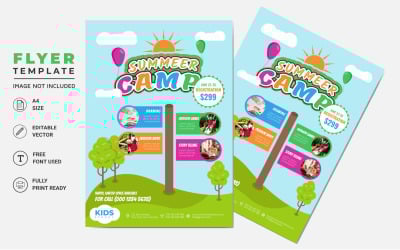 Plantilla de volante A4 para acampar en verano para niños. Cartel de ...
