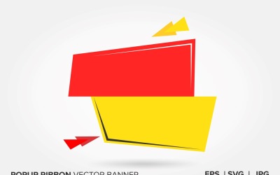 Red And Yellow Color Popup Ribbon Vector Banner.