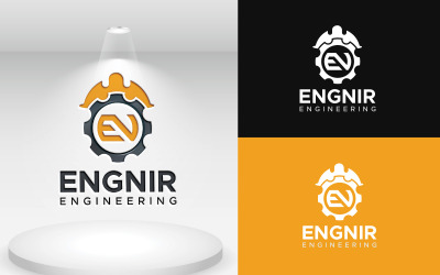 Conception de logo d'engrenage d'arbre technologique d'ingénierie