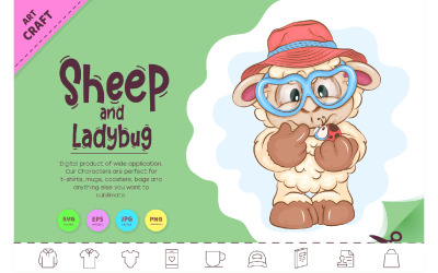 Cartoon Sheep on Vacation. Clipart. #320355 - TemplateMonster
