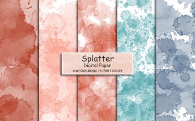 Abstract Paint Splatter Digital Paper Background. Watercolor ink ...