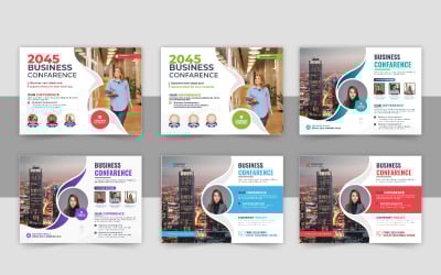 Business conference flyer template set or webinar event invitation ...