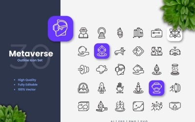 30 E-learning Outline Icon Set #350399 - TemplateMonster