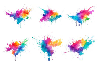 Watercolor splatter brush stroke, colorful rainbow paint ink splash