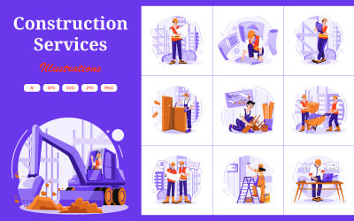 M607_ Pack d'illustrations pour les services de construction