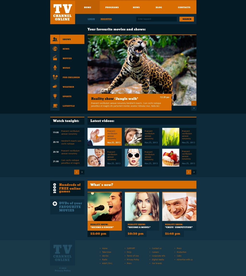 Fashionable TV Channel Website Template #47350