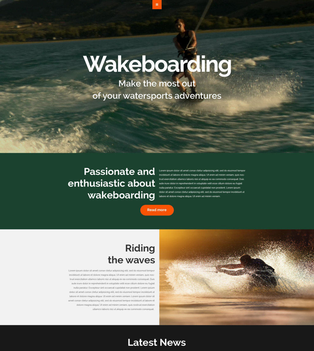 Wakeboarding Responsive Website Template #53318