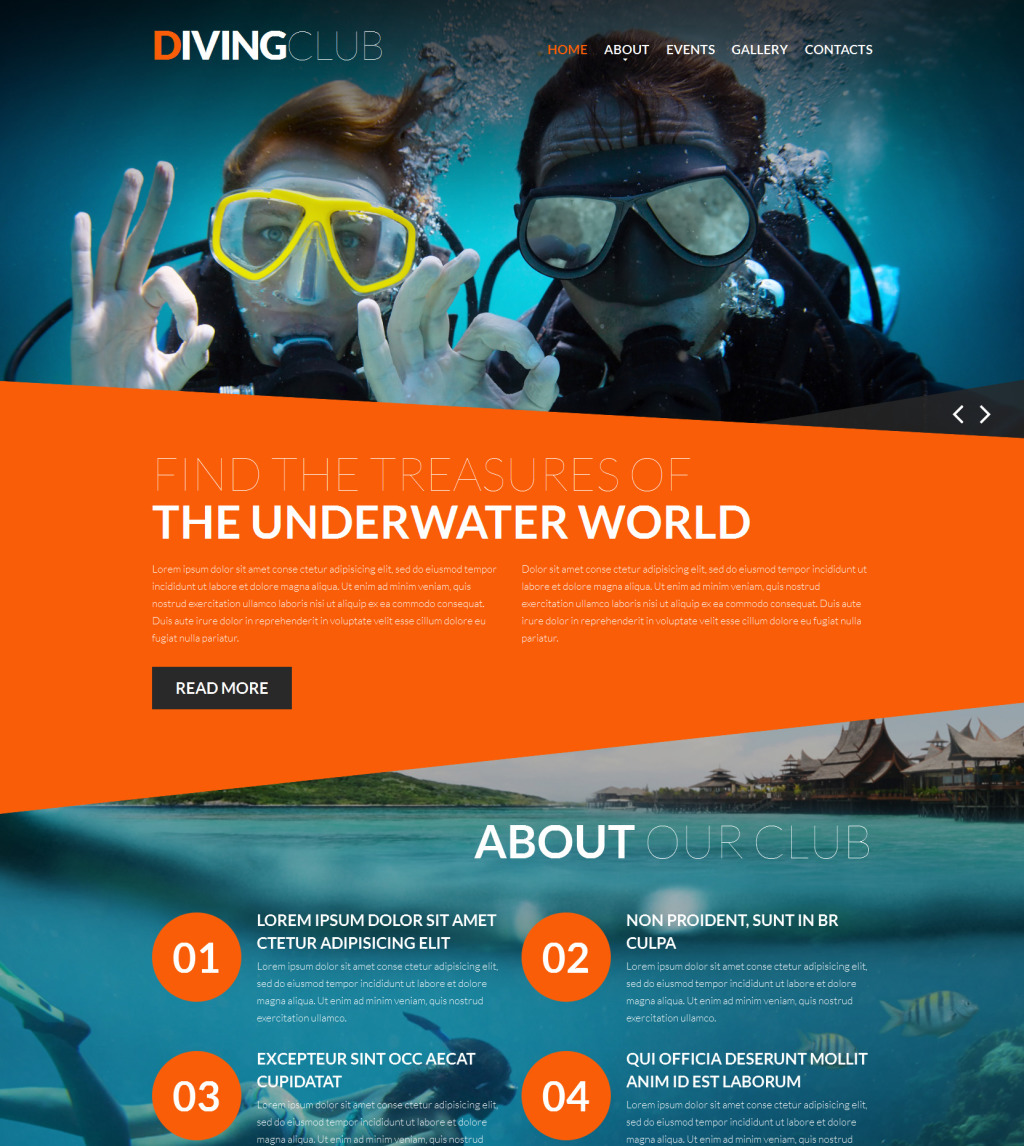 Diving Responsive Website Template #54702
