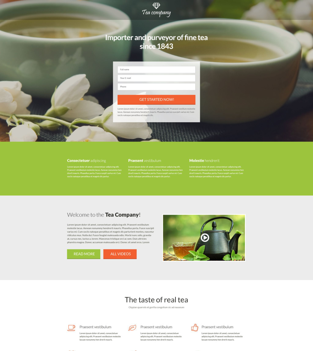 Tea Shop Responsive Landing Page Template #55171