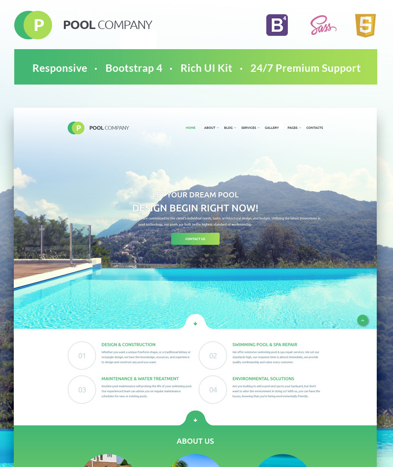 Pool Company Bootstrap Template