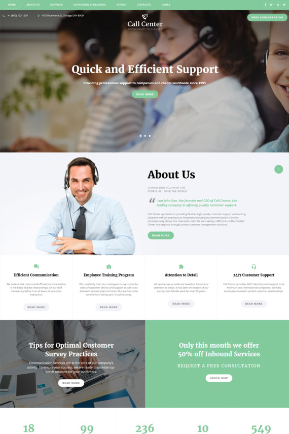 Call Center - Responsive Call Center Multipage HTML Website Template #67773