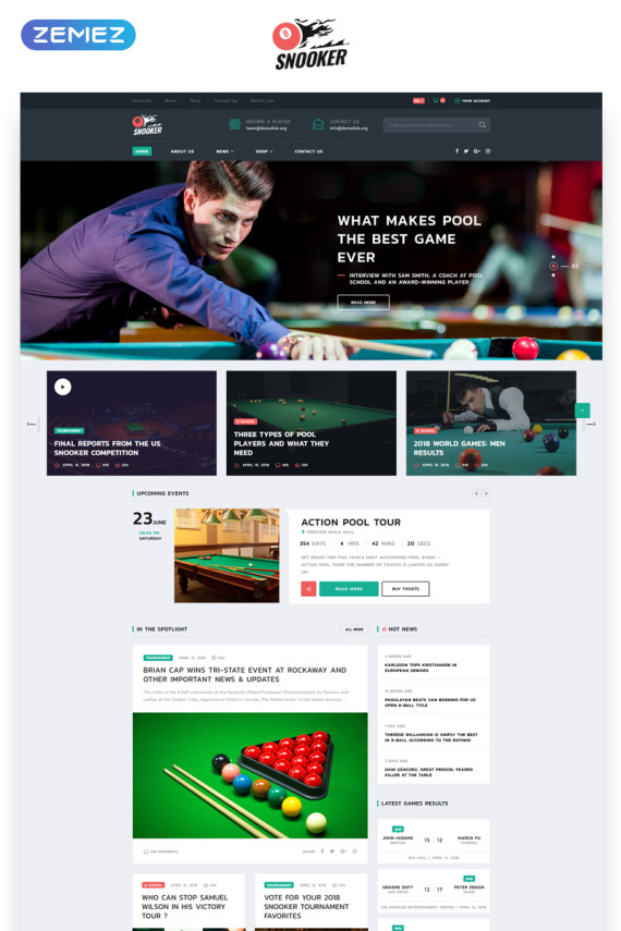 Snooker - Billiard Multipage HTML5 Website Template #70528
