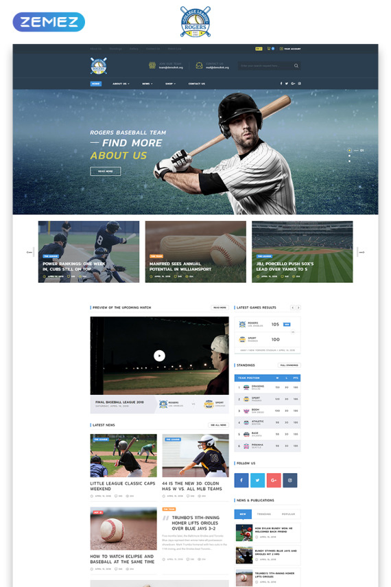Rogers - Baseball Team Multipage HTML5 Website Template #70848