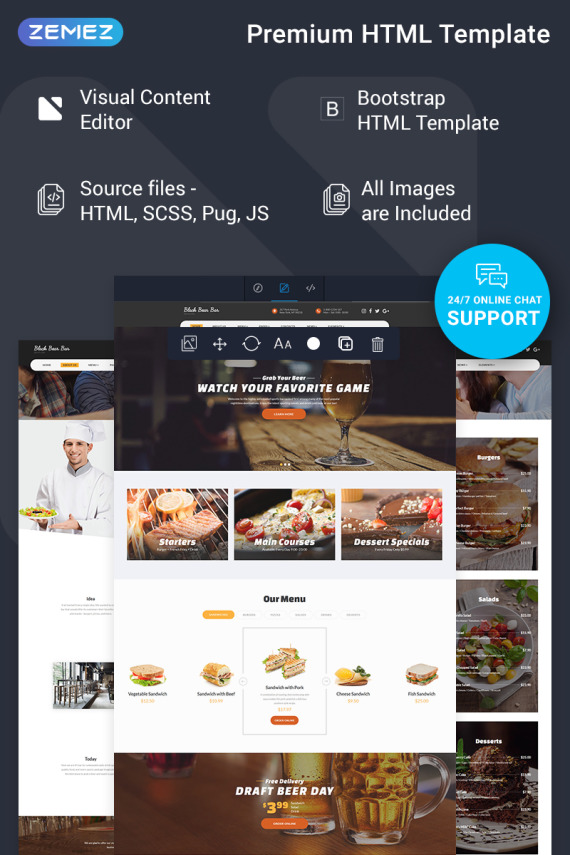 Black Bear Bar - Food & Restaurant Ready-to-Use Modern HTML5 Website ...