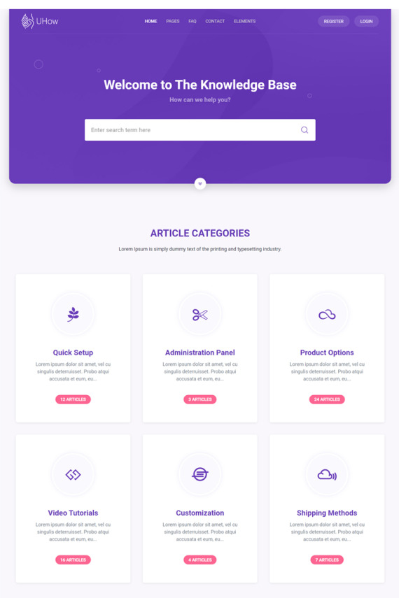 UHow-Helpdesk and knowldage Base and Documentation Website Template #98478