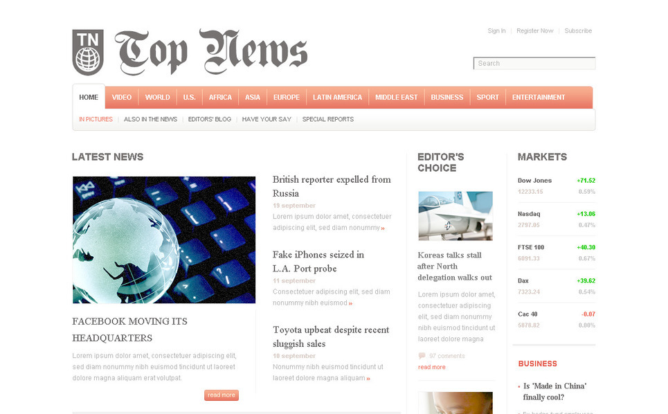 News Portal PSD Template #57285