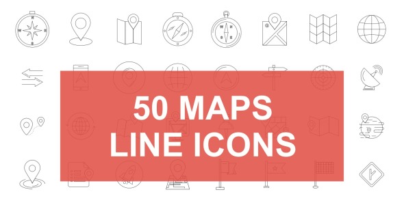 Download 50 Maps & Location Line Black Icon Set - Набор иконок на тему ...