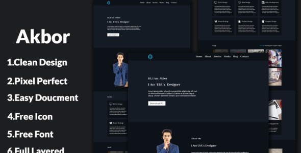 Download Akbor one Page Personal PSD Template - PSD шаблон на тему графика