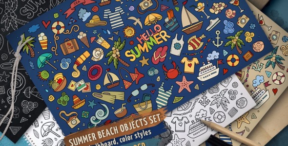 Download Summer Beach Objects & Elements Set - Vector Image - Vector на ...