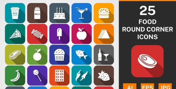 Download 25 FOOD Round Corner Shadowed PACK Icon Set - Набор иконок на тему food
