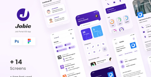 Download Jobie - Job Portal iOS App Design PSD Figma UI Elements - UI элементы на тему графика