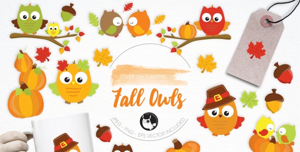 Download Fall Owls illustration pack - Vector Image - Vector на тему ...
