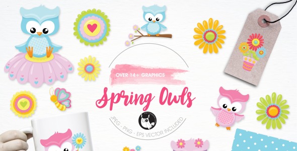 Download Spring Owls Illustration Pack - Vector Image - Vector на тему ...