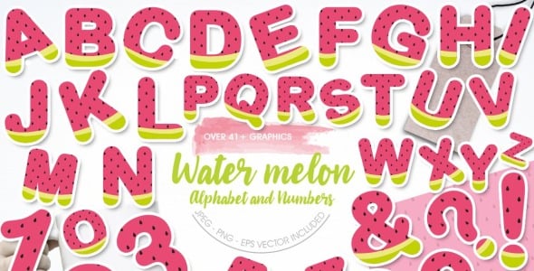 Download Watermelon Alphabet and Numbers - Vector Image - Vector на ...