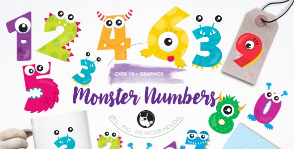 Download Monster numbers illustration pack - Vector Image - Vector на ...