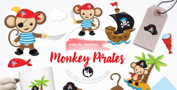 Download Monkey pirates illustration pack - Vector Image - Vector на ...