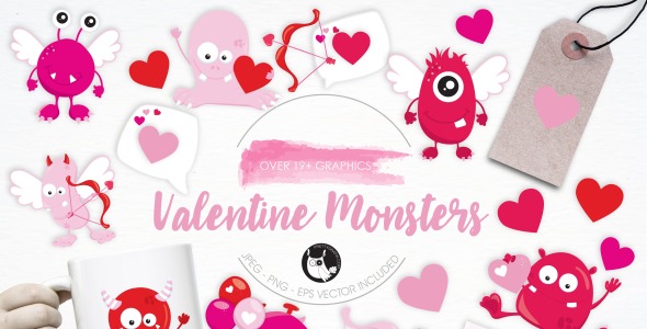 Download Valentine Monsters illustration pack - Vector Image - Vector ...