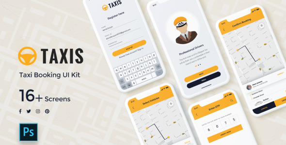 Download Taxi Booking Mobile App UI Kit - UI элементы на тему графика Download Taxi Booking Mobile App UI Kit - UI элементы на тему графика