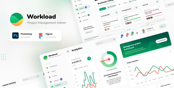 Download Workload - Project Management Admin Dashboard UI Elements - UI элементы на тему графика