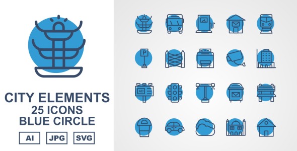 Download 25 Premium City Elements Blue Circle Icon Set - Набор иконок ...