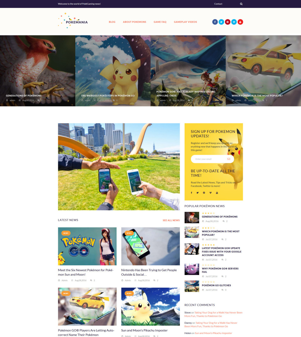 Pokemania - Game Portal Pokemon WordPress Theme #60087